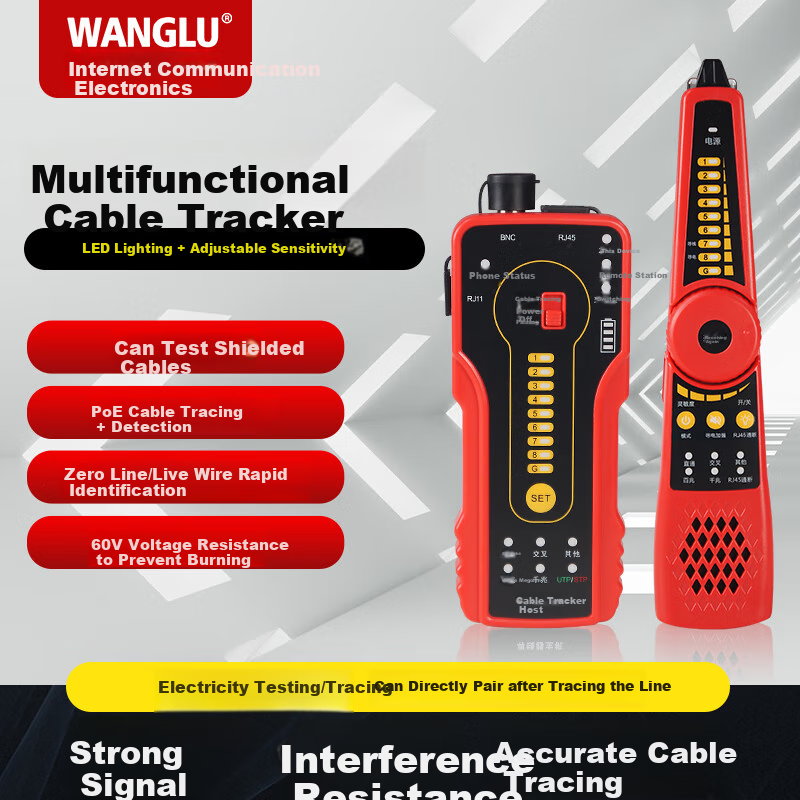 Network Probe Multi-function Network Cable Tester Line Finder POE Detection 60V Voltage Resistance Anti-interference Electrician Tester CT-55