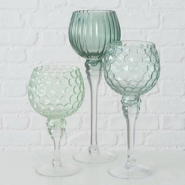 Набор стеклянных подсвечников - бокалов Модена 20-30 см зеленый, 3 шт, Boltze, 2034723