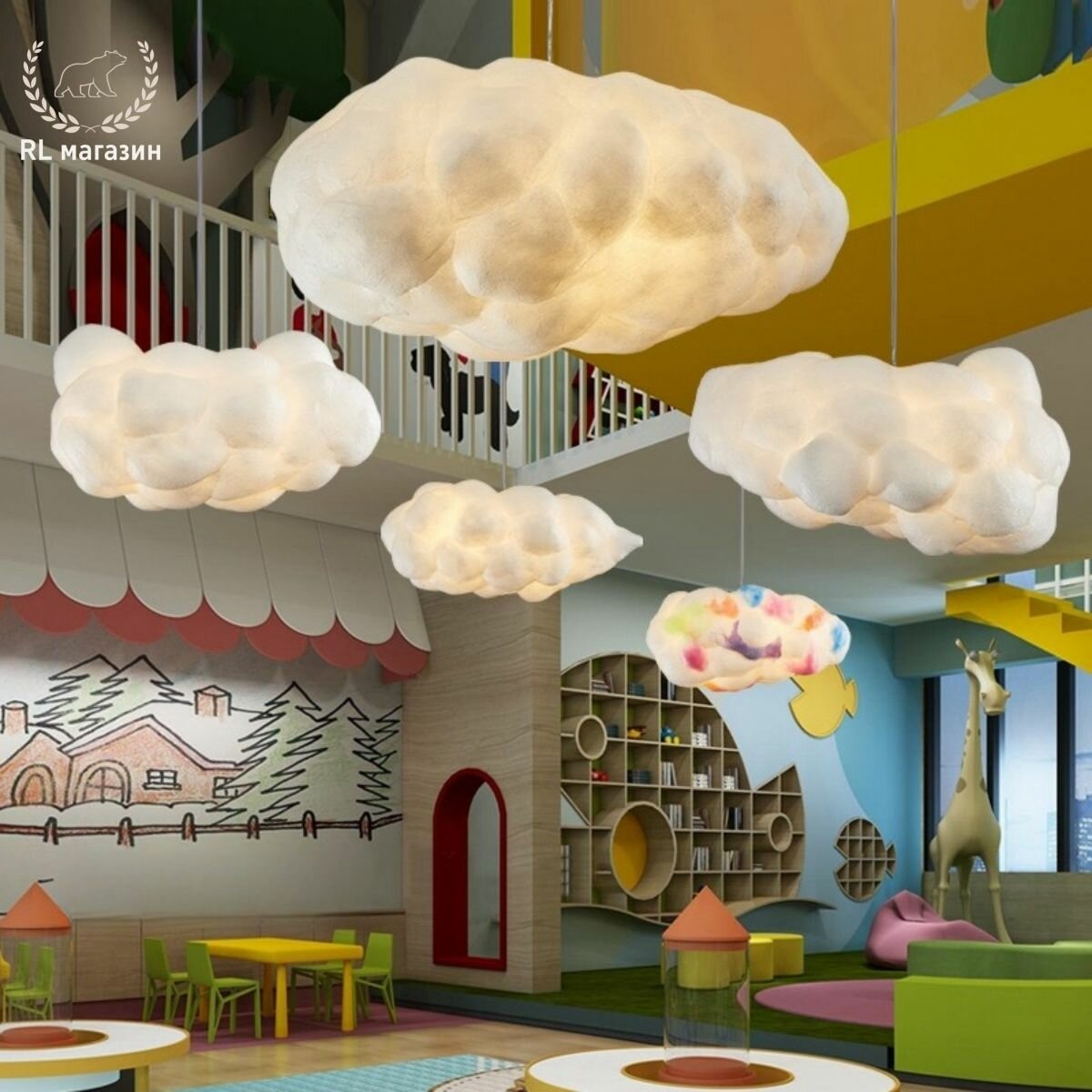 RL Люстры в форме облаков, используемые в детских комнатах, ресторанах на детских площадках LED, Тип А,50cm,20 Вт
