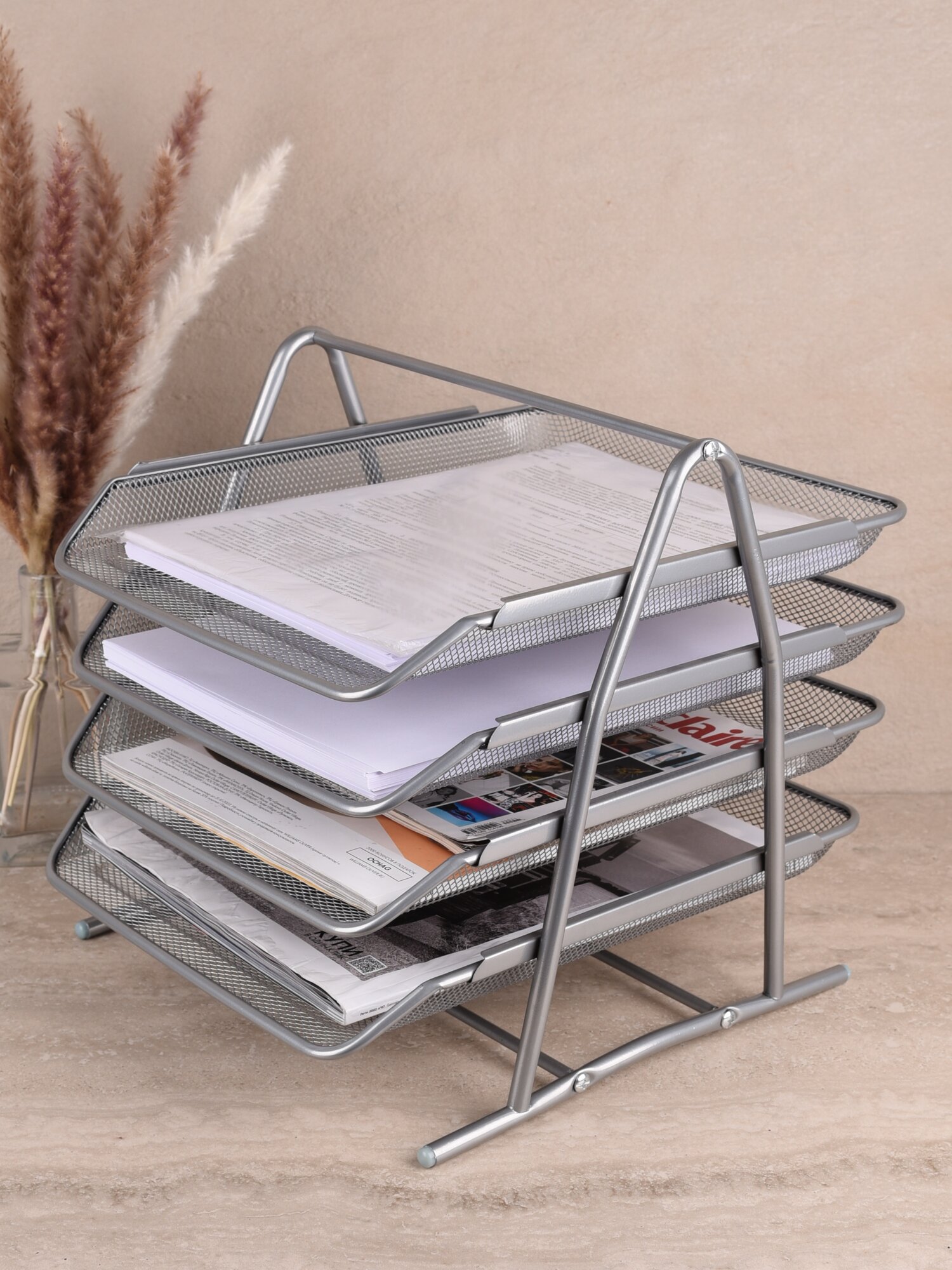 Лоток для бумаг Unistor DIPLOMAT, горизонтальное расположение, 4 отделения, серый органайзер для бумаги
