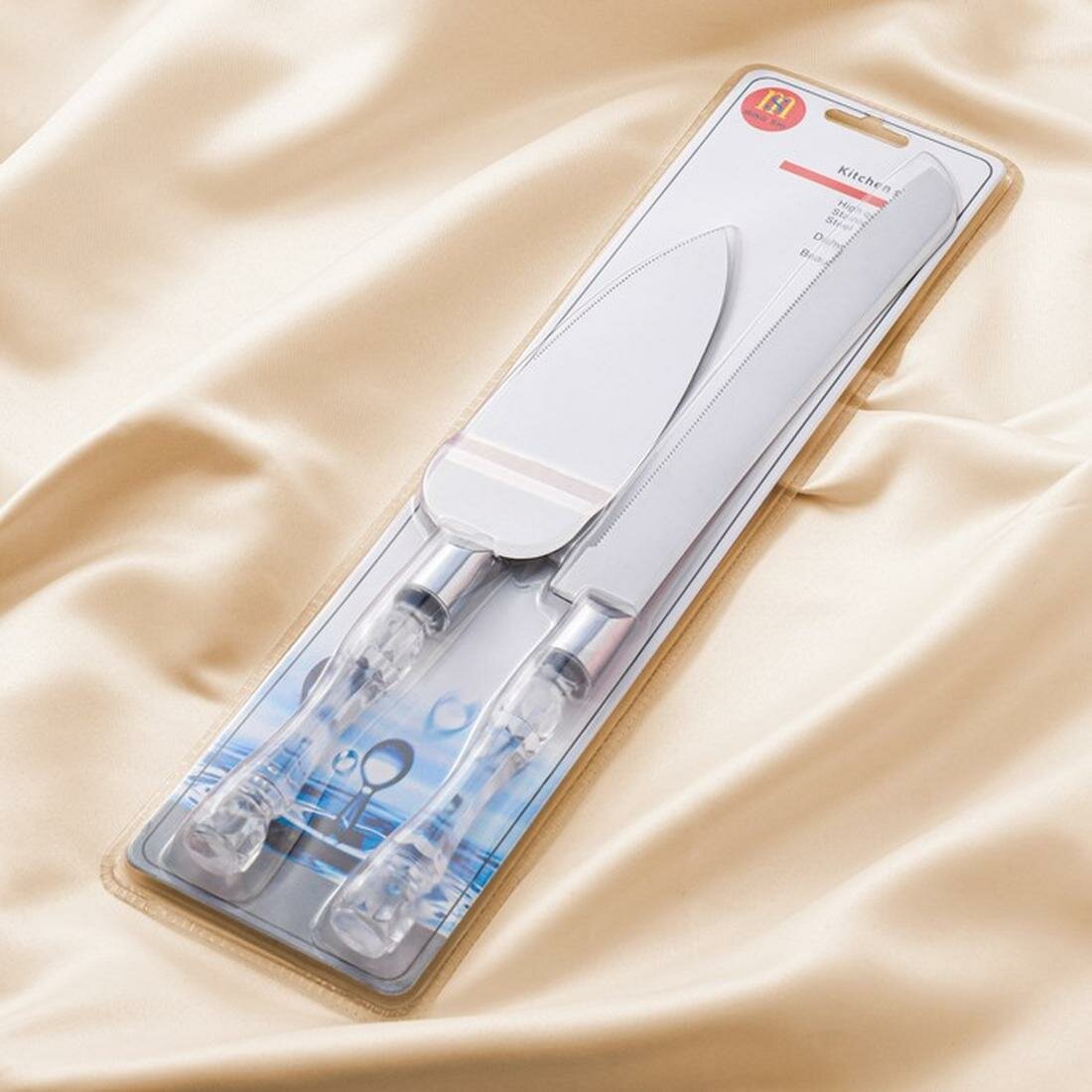 Набор свадебный для торта: нож и лопатка, серебристый/прозрачный