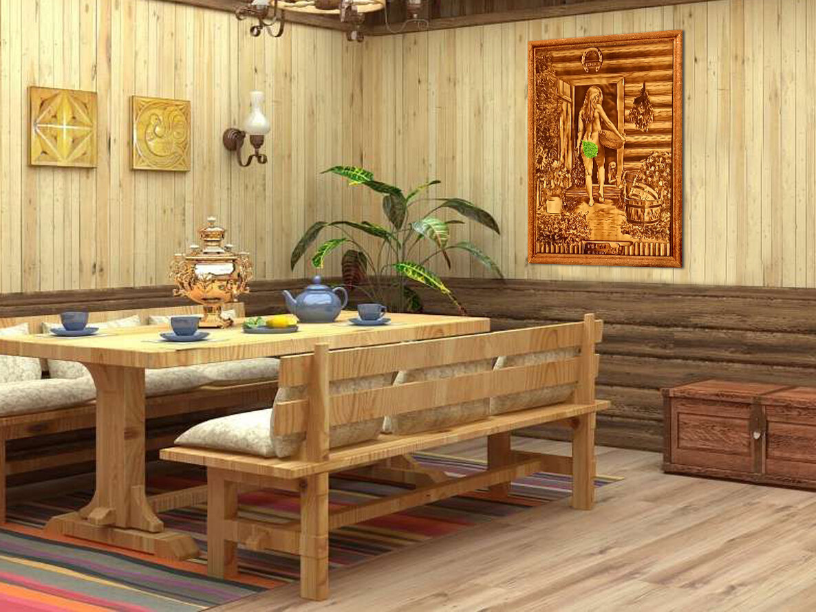 Картина "Хранительница Бани", выжигание на дереве, в раме, 22х32 см