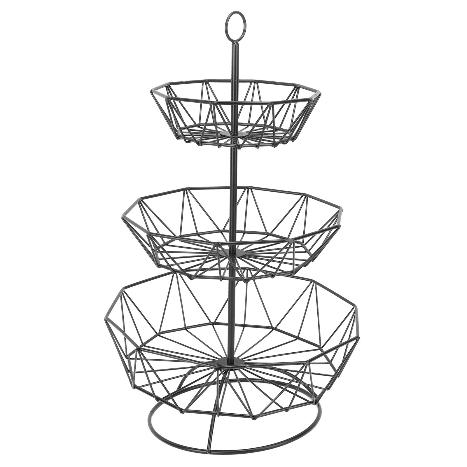 Кованый трёхъярусный поднос для фруктов, чёрный шестиугольный, для десерта, конфет, фуршета, для семейного ужина, дня рождения, свадьбы
