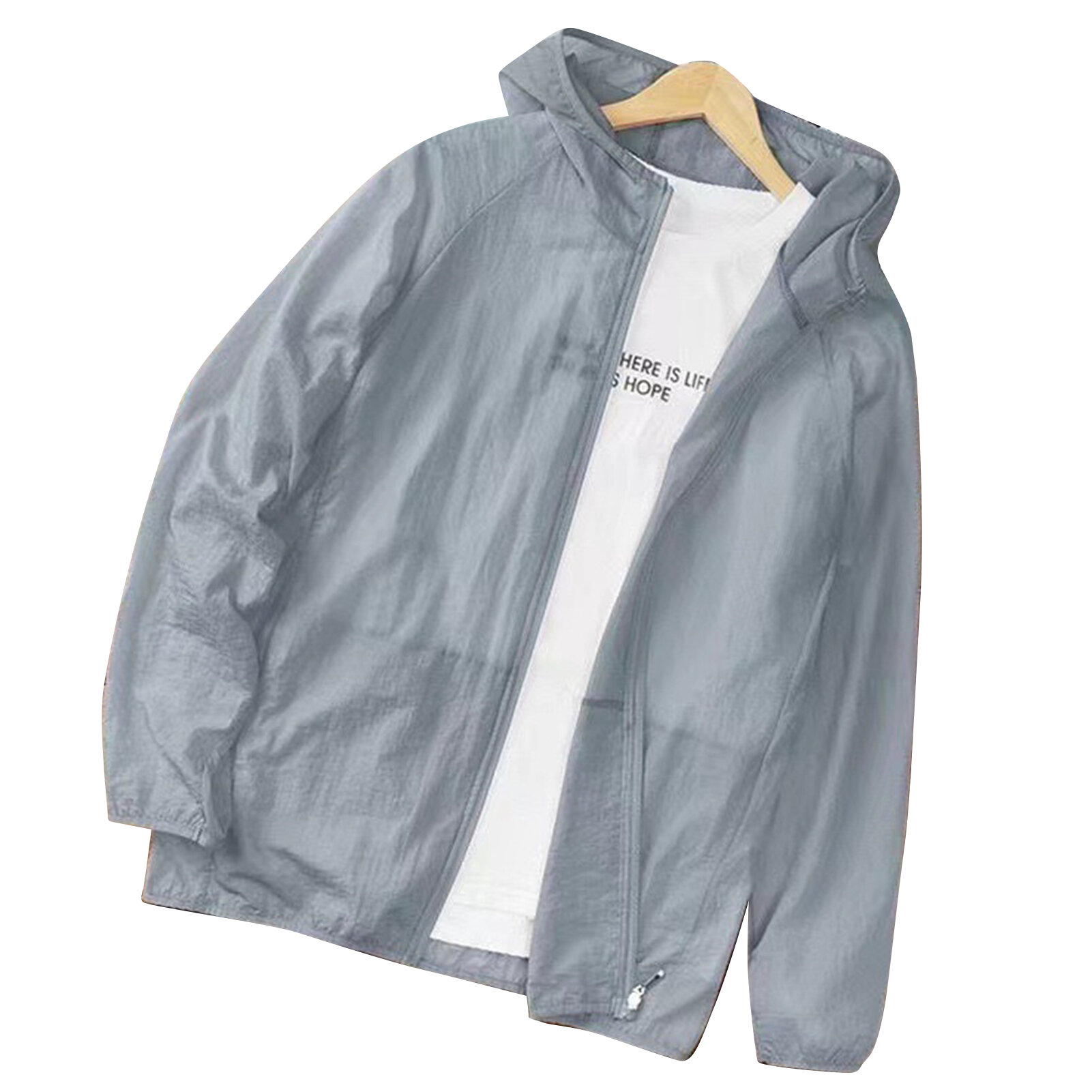 Мужская Солнцезащитная Куртка Легкая Дышащая УФ-Рубашка С Длинным Рукавом Солнцезащитная Охлаждающая Толстовка для Летней Рыбалки Пеших Прогулок Тренировок Серебристо-Серый 2XL