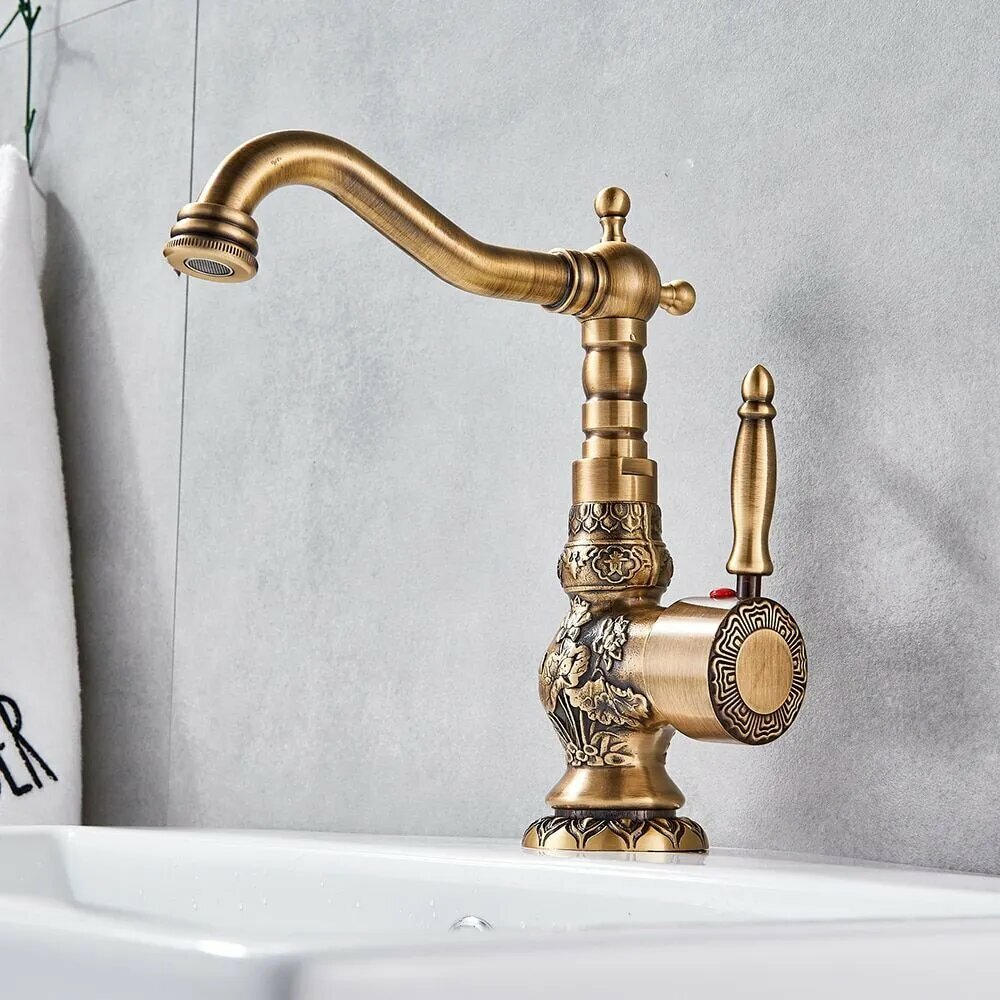 Смеситель, для раковины/умывальника, латунь, античная бронза