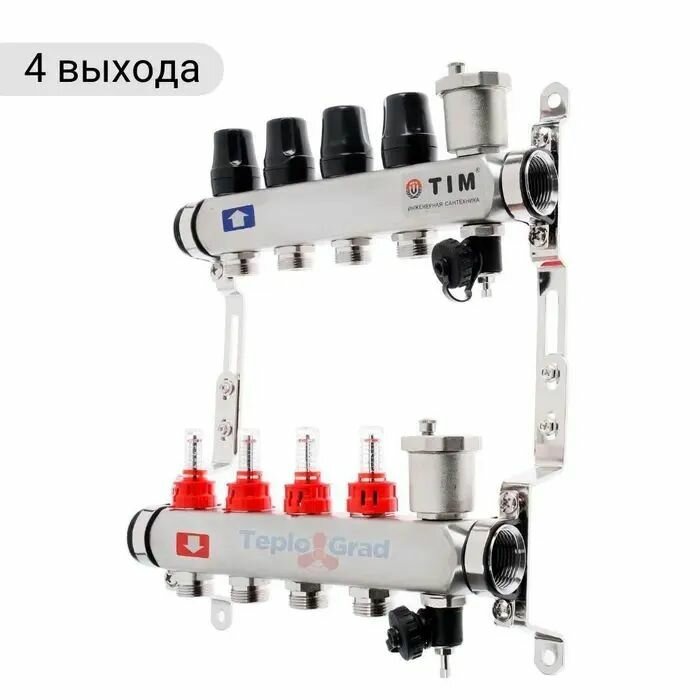 Распределительный коллектор с расходомерами на 4 контуров Tim KC004