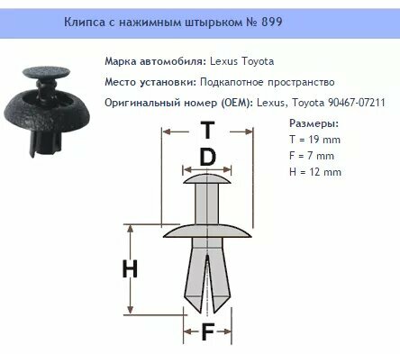 Клипса № 899 Clipston / Autokrep Lexus, Toyota Подкапотное пространство, 10 шт