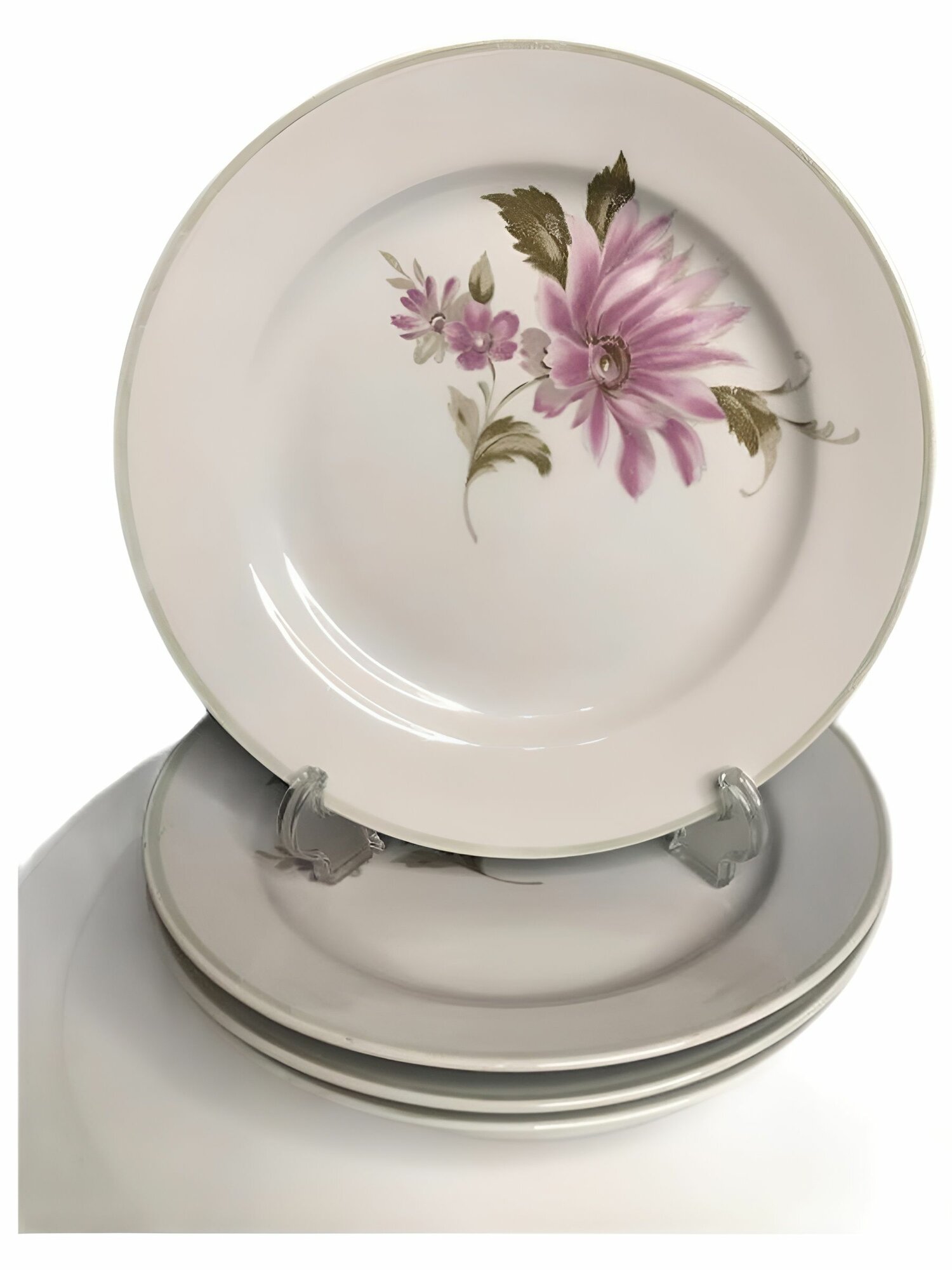 Набор тарелок винтажный, плоские 4шт, Дулевский фарфор "хризантема", 17.3см, фарфор