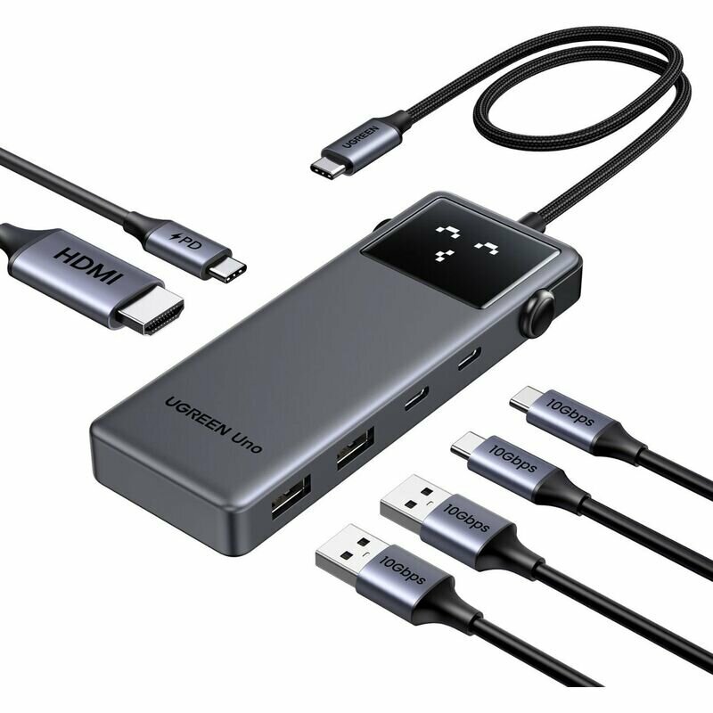Разветвитель USB Ugreen CM888(35998)UNO6in1 4K@60Hz USB-C/HDMI/USB-A/PD сер, 2226837