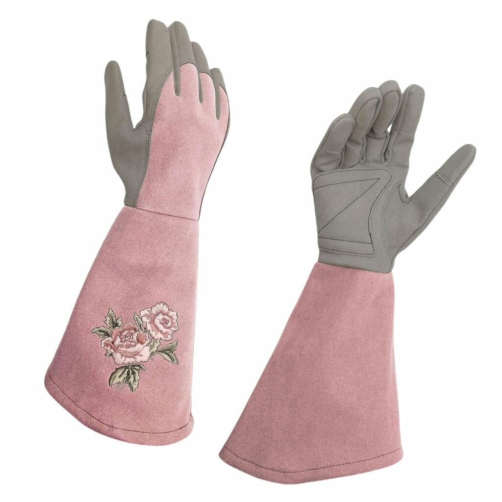 Садовые перчатки из воловьей кожи с принтом-розовый корень лотоса, размер L, F