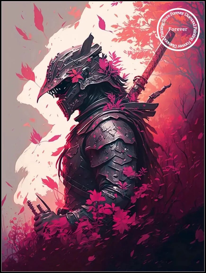 Картина алмазной мозаикой на подрамнике "самурай" круглые бриллианты 40х50см