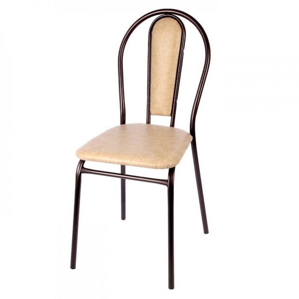 Стул металлический с мягкой спинкой, бежевый, антик медь, комфортный дизайн
