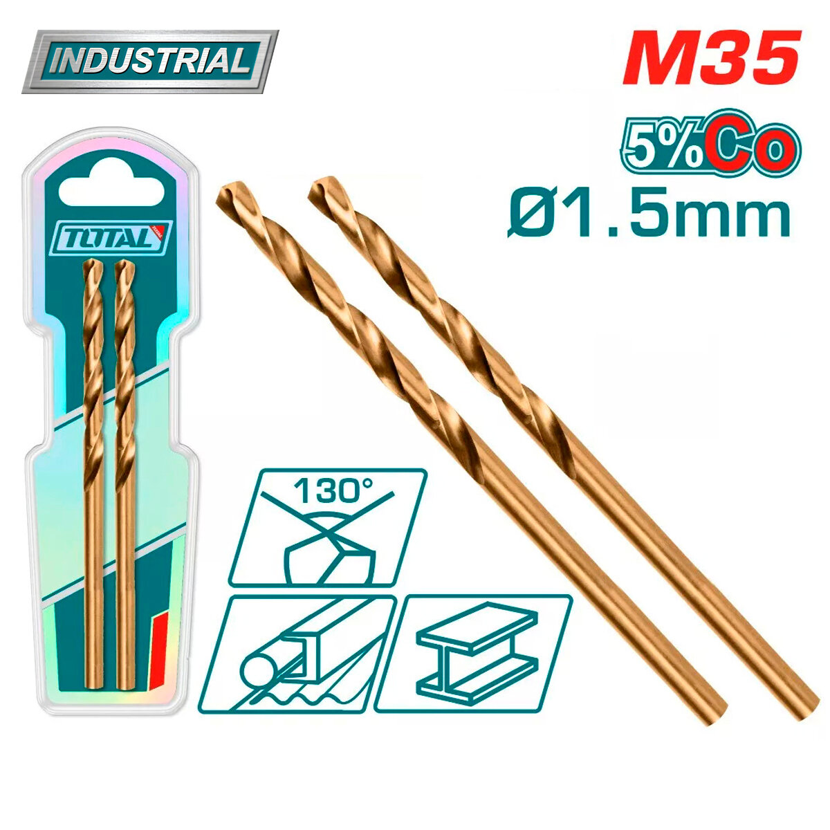 Сверло по металлу 1.5мм. угол заточки 130° TOTAL TAC11201501 (2шт)