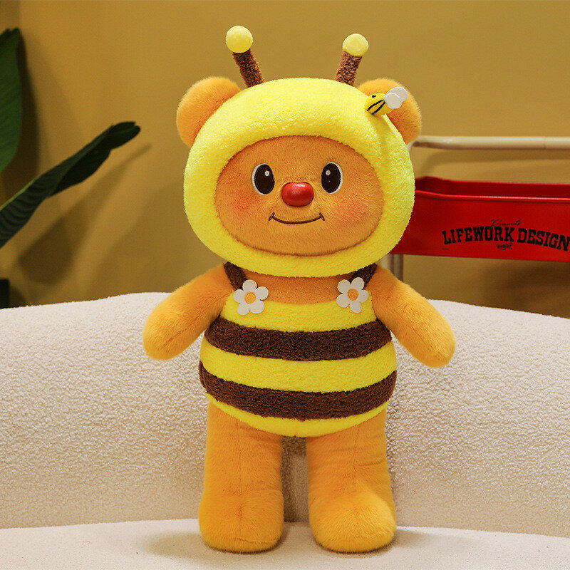 Мягкая плюшевая игрушка в виде желтого медведя с мультяшной пчелой для сладких снов и объятий