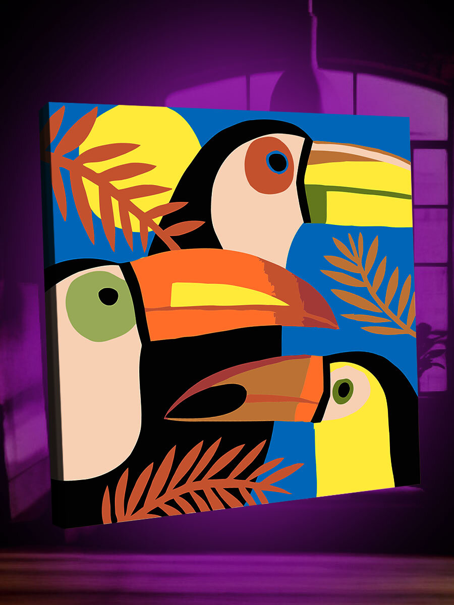 Картина по номерам Три тукана / Three toucans холст на подрамнике 20*20