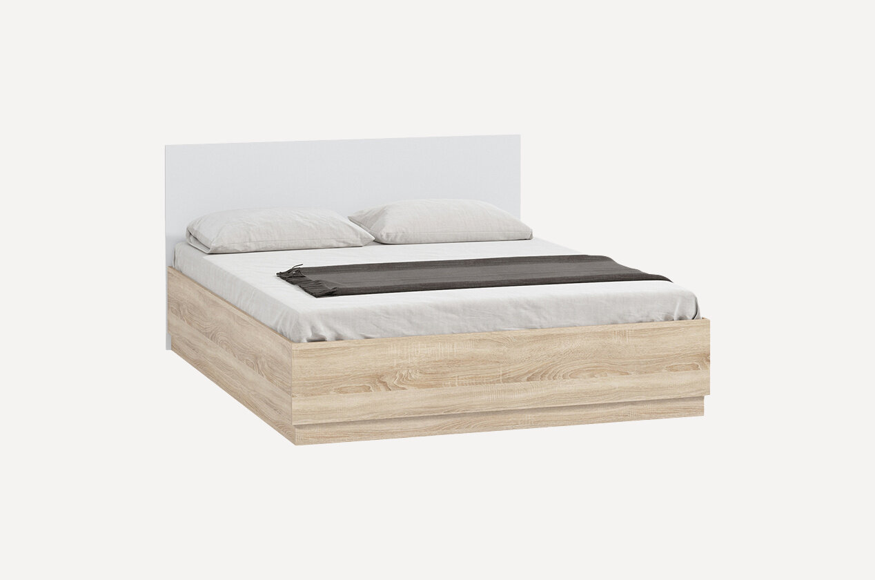 Кровать 140x200 двуспальная Divan.ru Стелла Дуб Сонома, 203х145х90 см, бежевая, ЛДСП