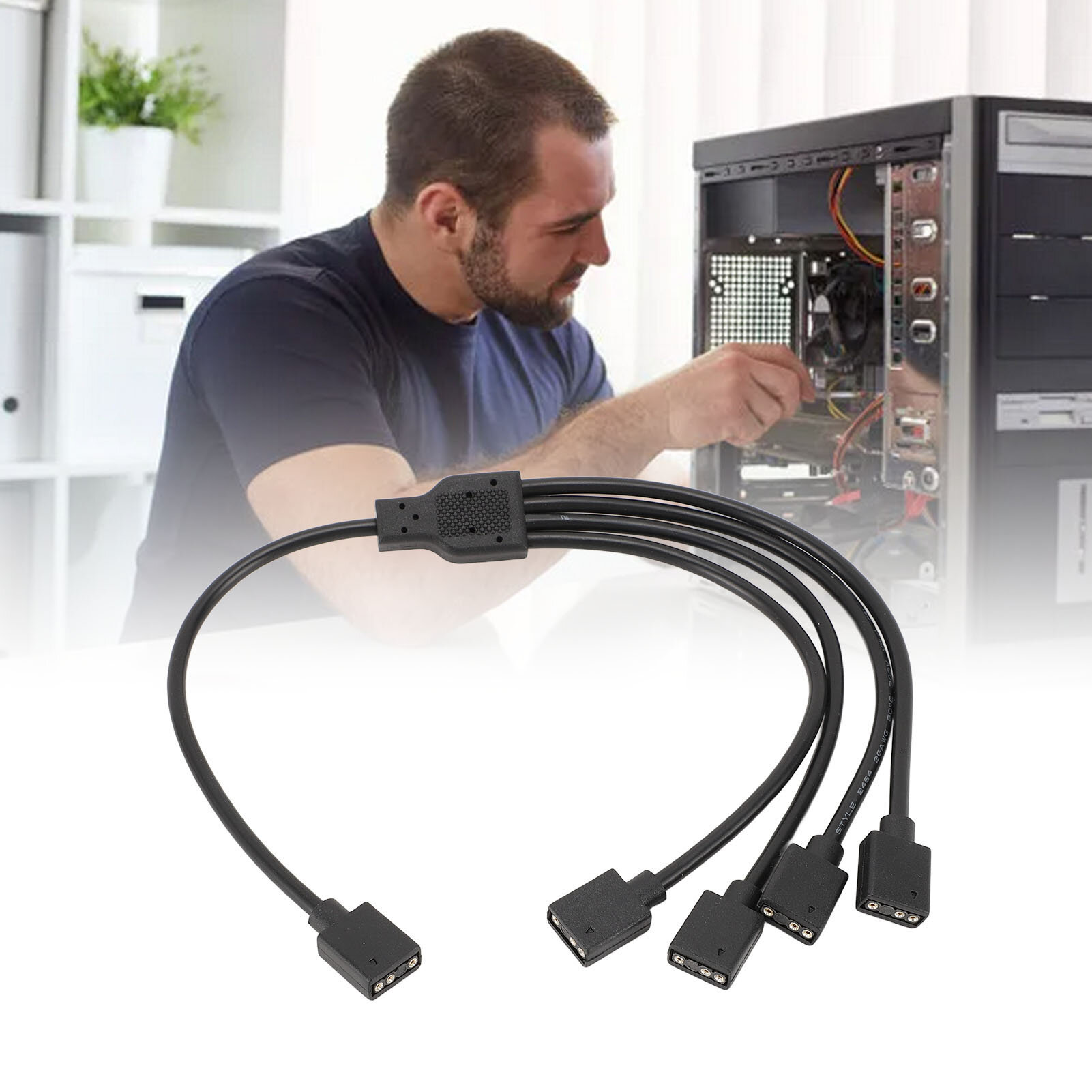 Кабель-сплиттер ARGB 1 to 4 Female to Female 5V 3 Pin для корпуса компьютера, кулера ЦПУ и вентиляторов 5V ARGB черный