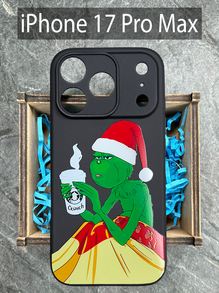 IPhone 17 Pro Max силиконовый новогодний чехол с принтом Гринч для Айфон 17 Про Макс