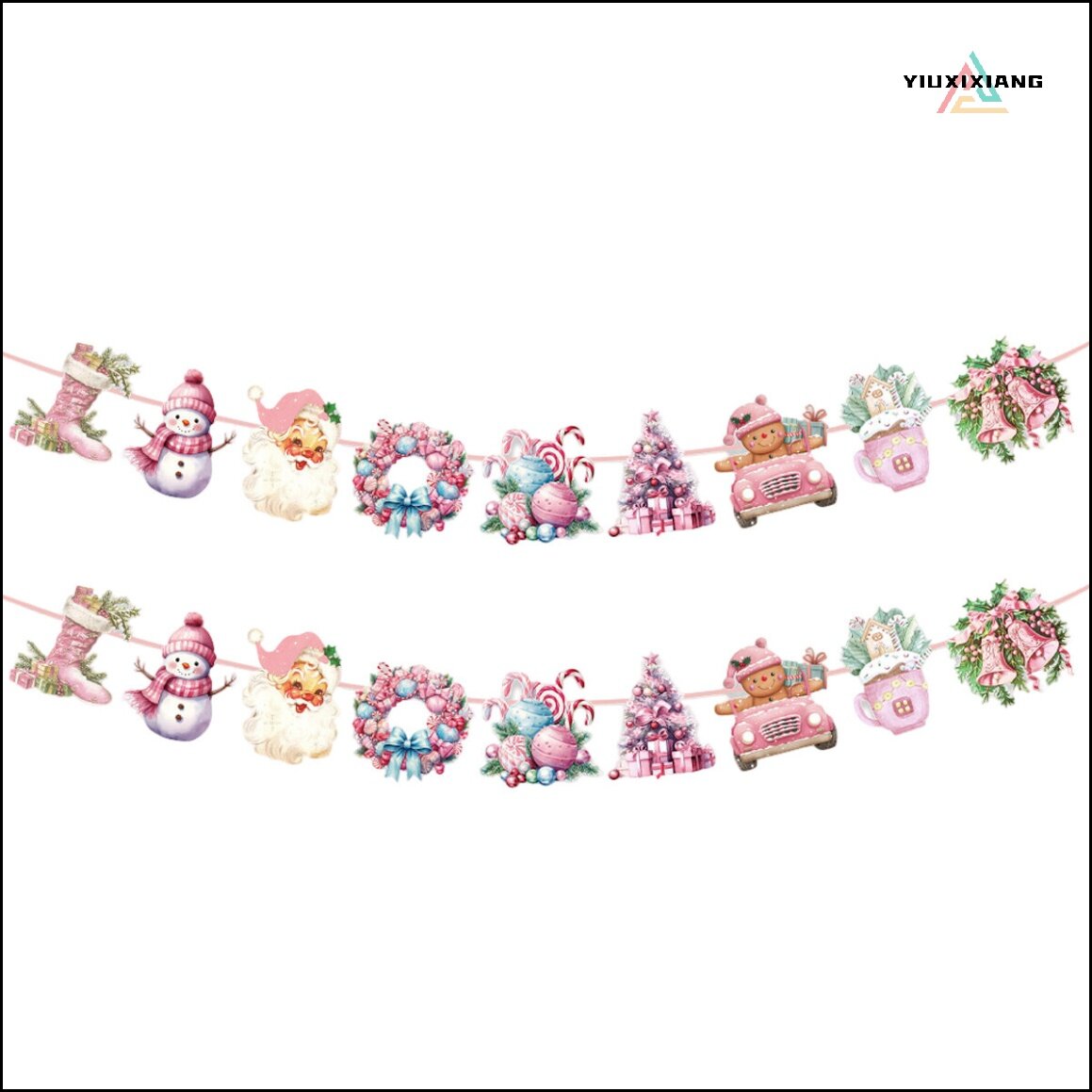 Эксклюзивный винтажный комплект для декора: рождественский баннер, традиционные гирлянды и каминная гарнитура в нежнорозовой гамме