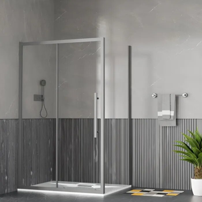 Душевой уголок, душевое ограждение Esbano Flex ESF-108PS-GM ESOGF108PSGM 100х80 см с одной раздвижной дверкой, прямоугольный, профиль оружейная сталь (Gun Metal), стекло прозрачное 6 мм, без поддона
