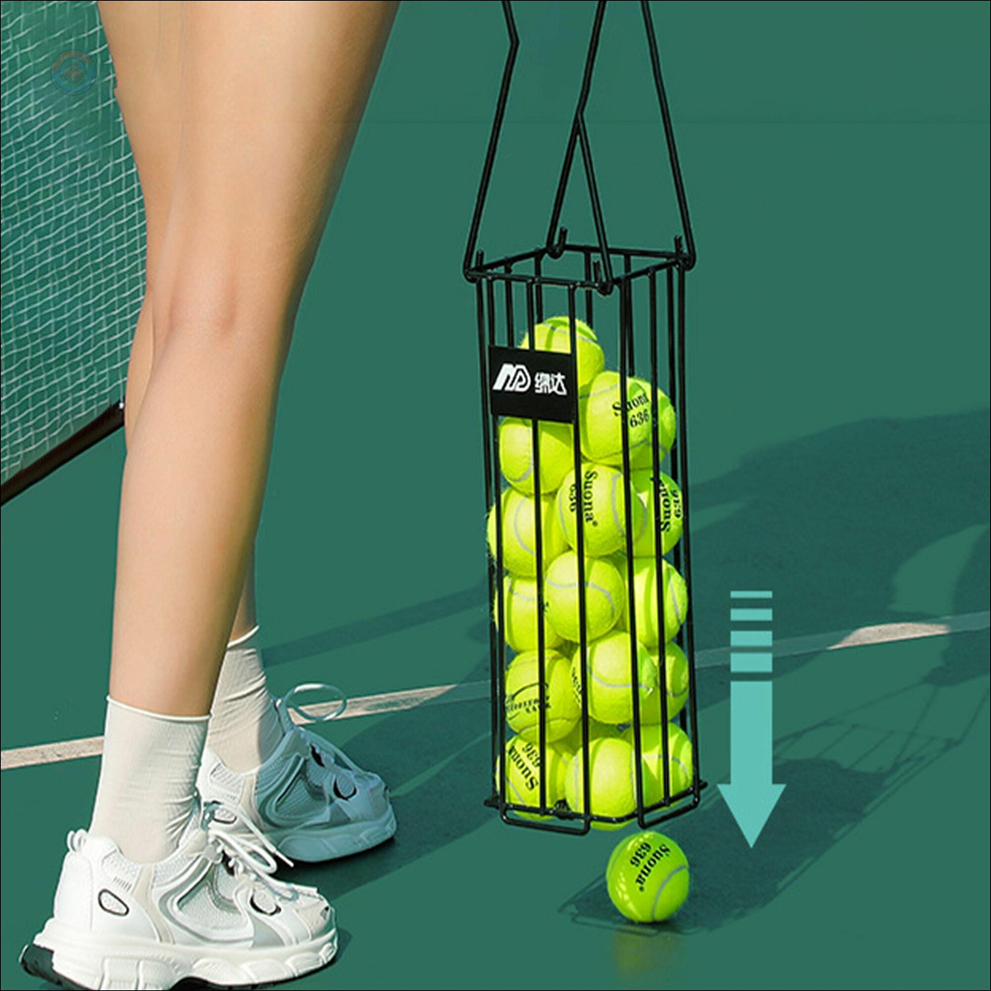 Корзина для теннисных мячей металлическая на 20-30 мячей удобный подборщик для тренировок и соревнований