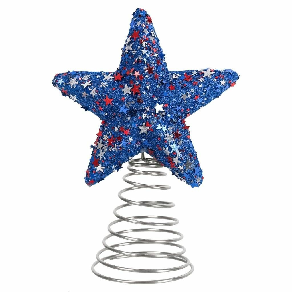 Украшение в виде пятиконечной звезды с блестками на День независимости-реквизит для украшения рождественской елки-синяя пятиконечная звезда-красные, синие и серебряные блестки