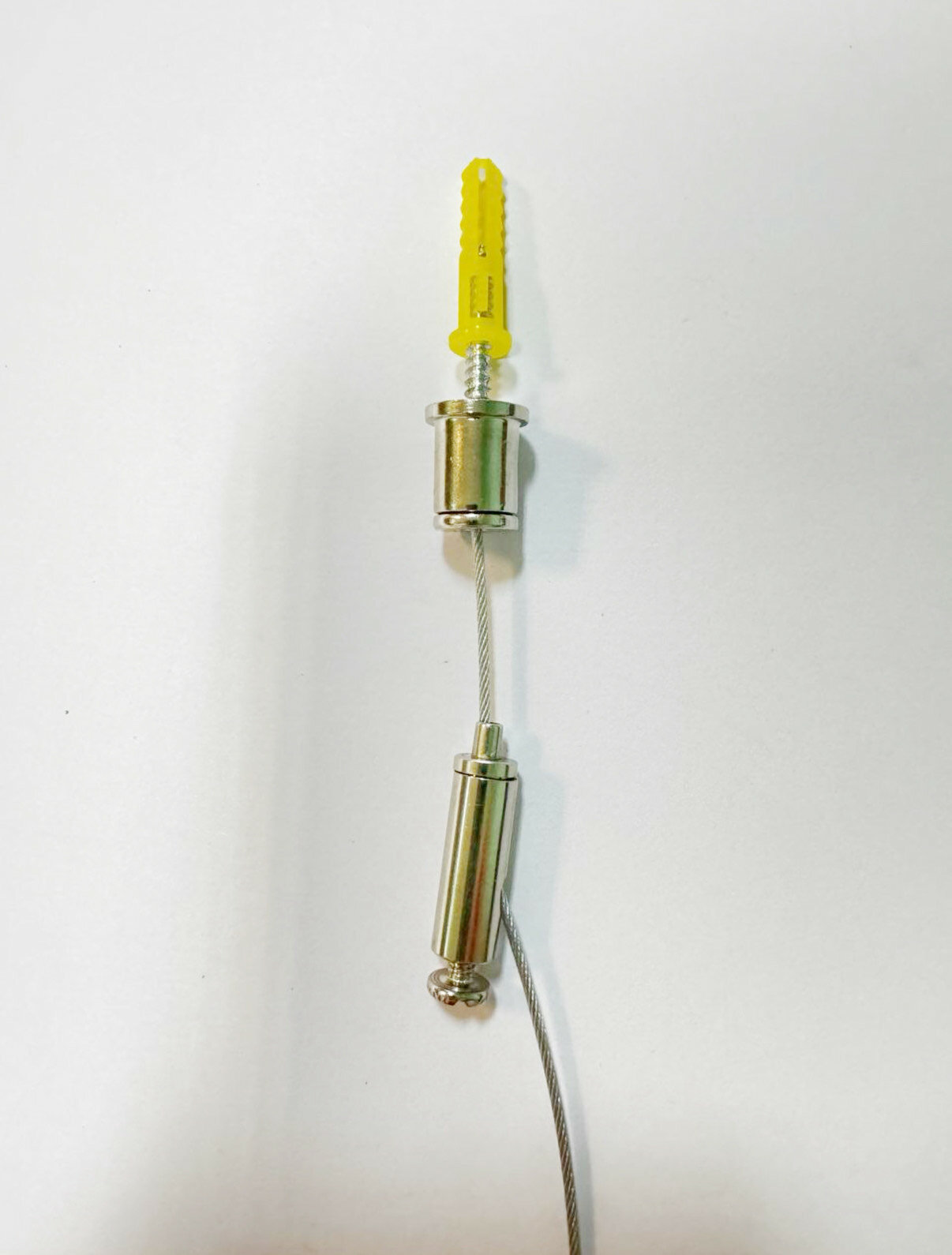 Подвес тросовый 2метра/1шт/серебристый/круглый метиз/нижняя регулировка. Монтажное крепление стальное для светильников, рекламы, вытяжки, шинопровода, треков