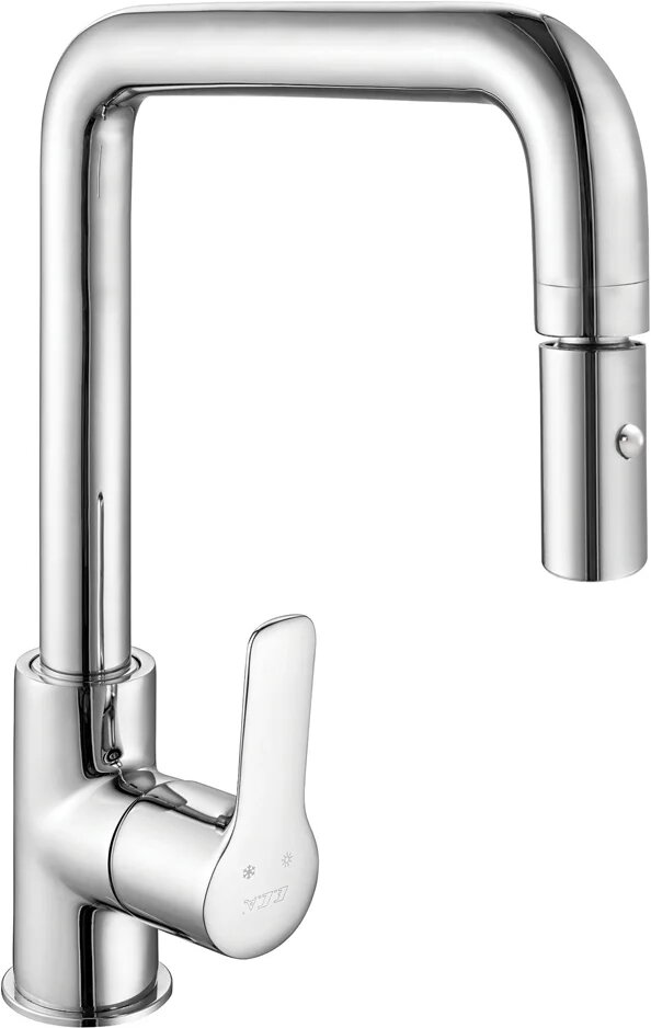 Смеситель для кухни E.C.A. Luna 102118049EX с поворотным изливом, хром, глянцевый, однорычажный, латунный, с керамическим картриджем