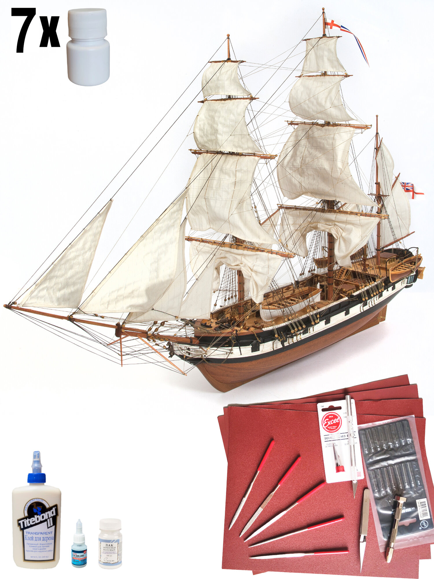 Модель парусного корабля OcCre, Барк HMS Beagle, 350 часов, М.1:60, подарочный набор, инструменты, краски, лак, клея