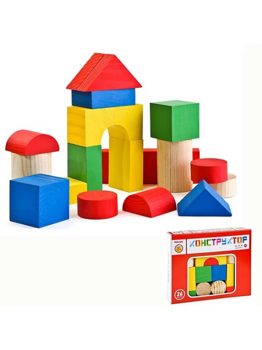 Деревянный конструктор Городок Цветной 26 дет. 6678-26