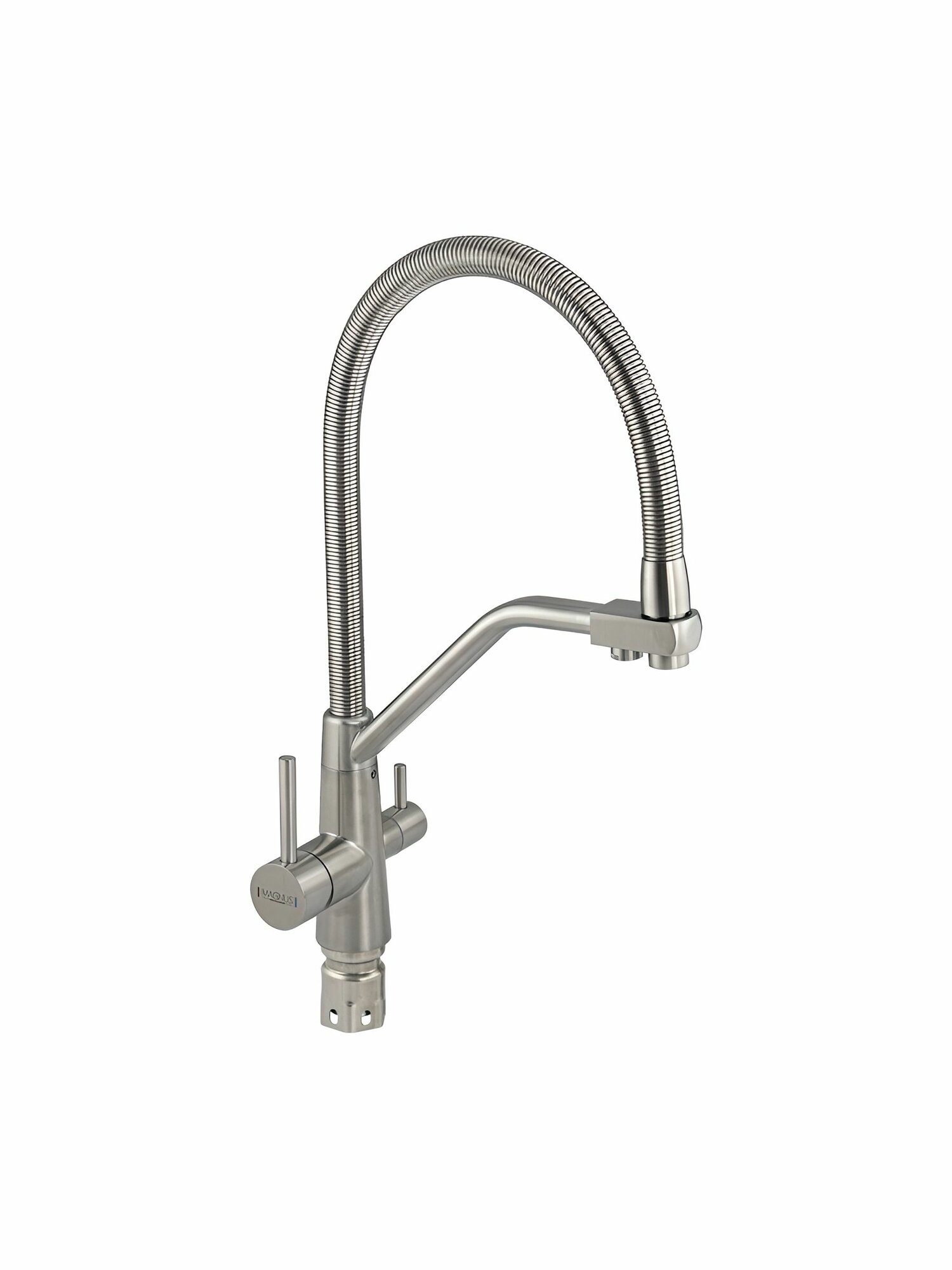 MAGNUS - Смеситель для кухни с гибким пружинным изливом, с выходом под фильтр, цвет сатин. 91112