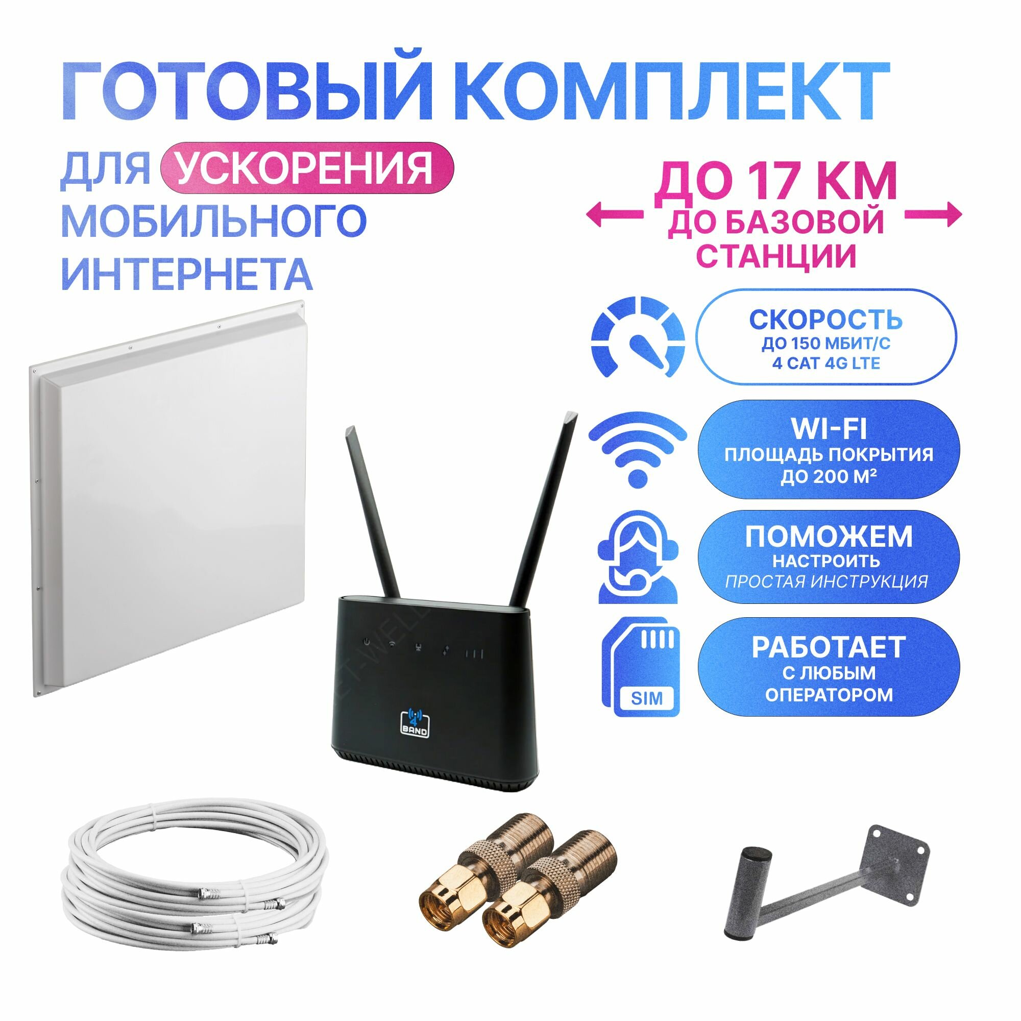 Супермощный Комплект Интернет на дачу с 3G/4G LTE WiFi роутером и антенной 20 дБ до 17 км от вышки!