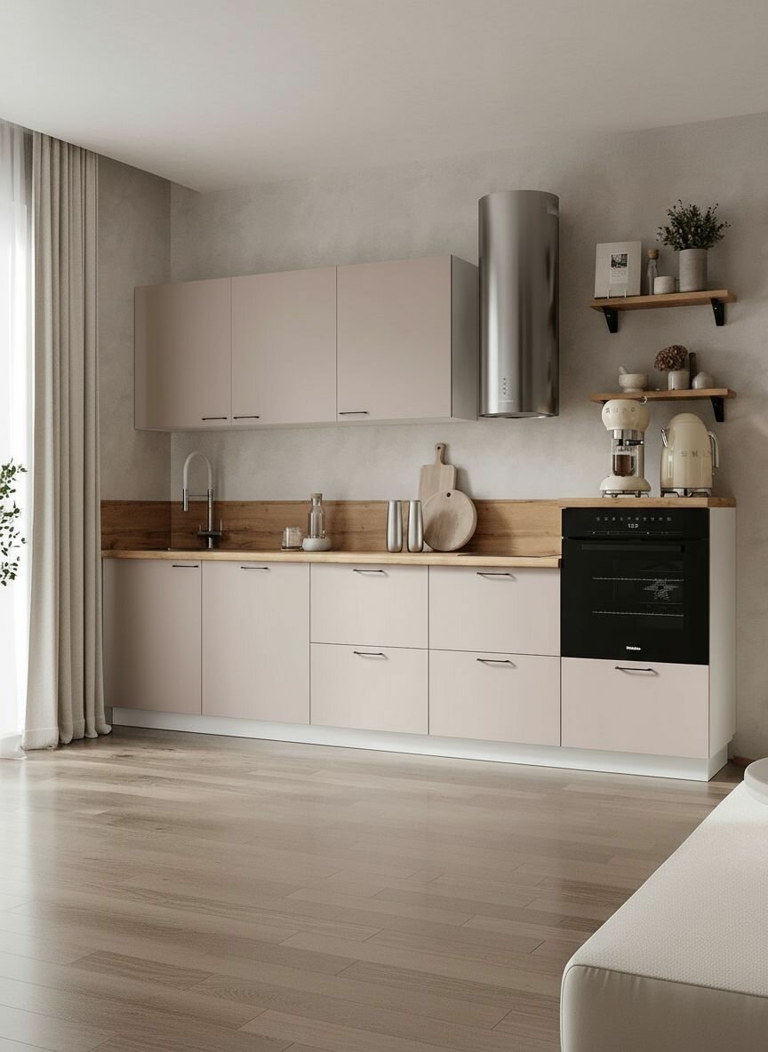 ARNIKA Кухонный гарнитур со столешницей "Дакия" 3м х 2,4м, цвет магнолия (бежевый), фасад пленка ПВХ