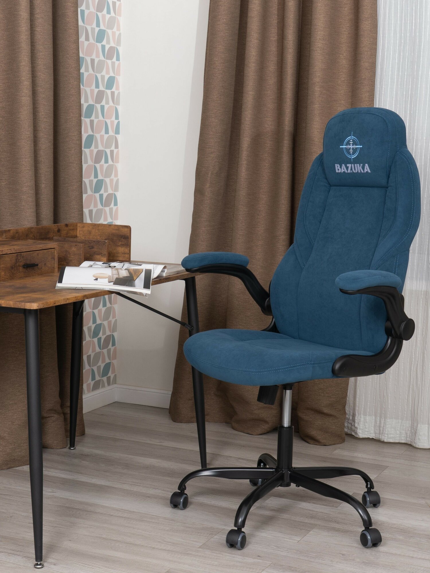 Кресло компьютерное TetChair, велюровая ткань, синяя, эргономичное, с регулировкой наклона