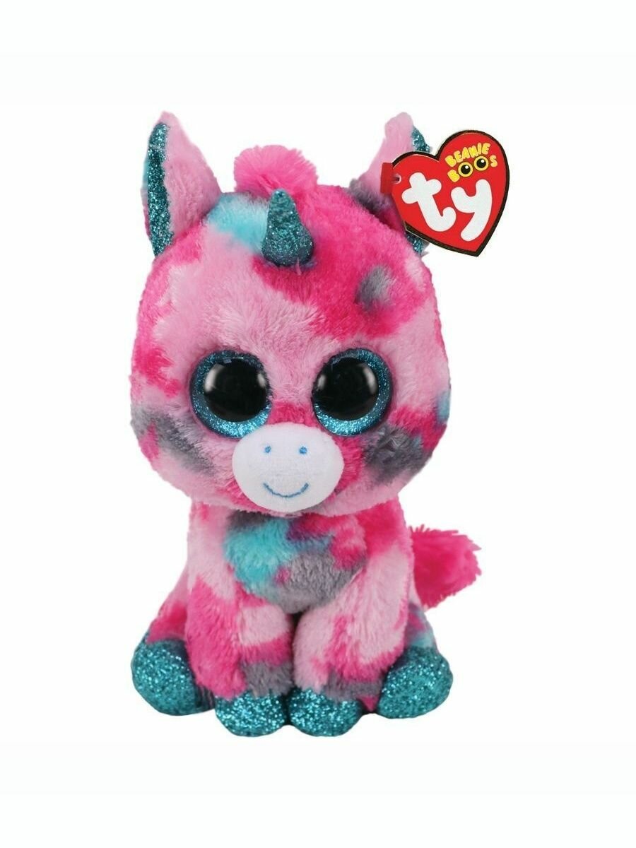 TY Мягкая игрушка Единорог розово-голубой, 15 см