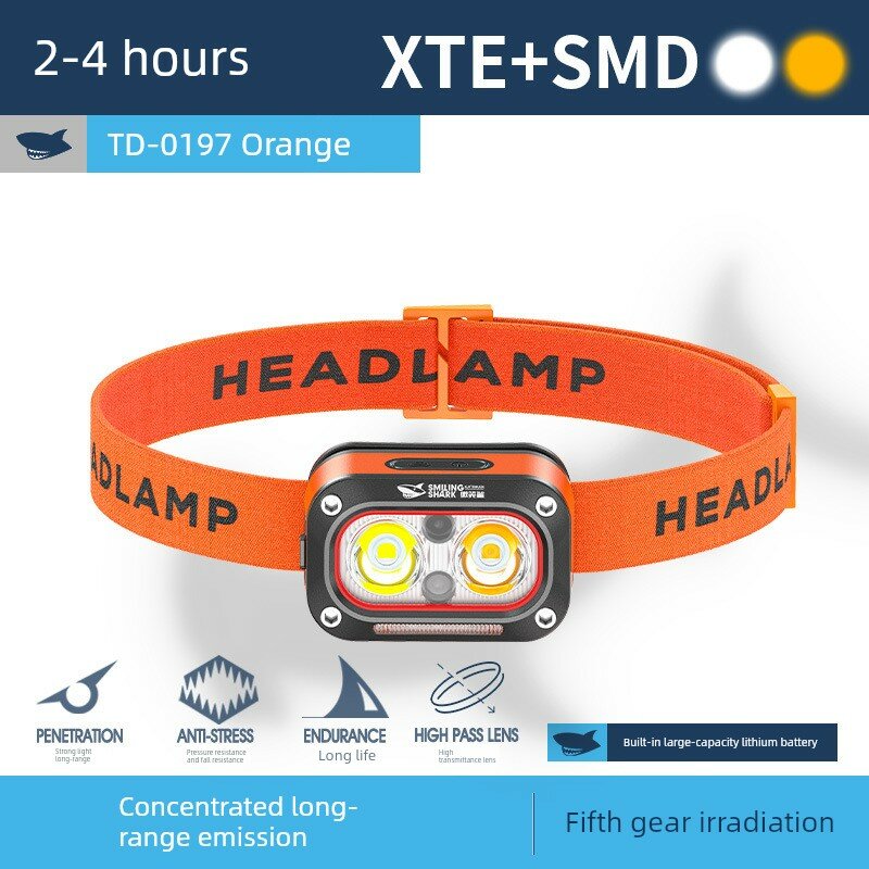 Оранжевый двухцветный фонарик с датчиком движения: белый/желтый светодиод, красный свет для ночного лова рыбы,