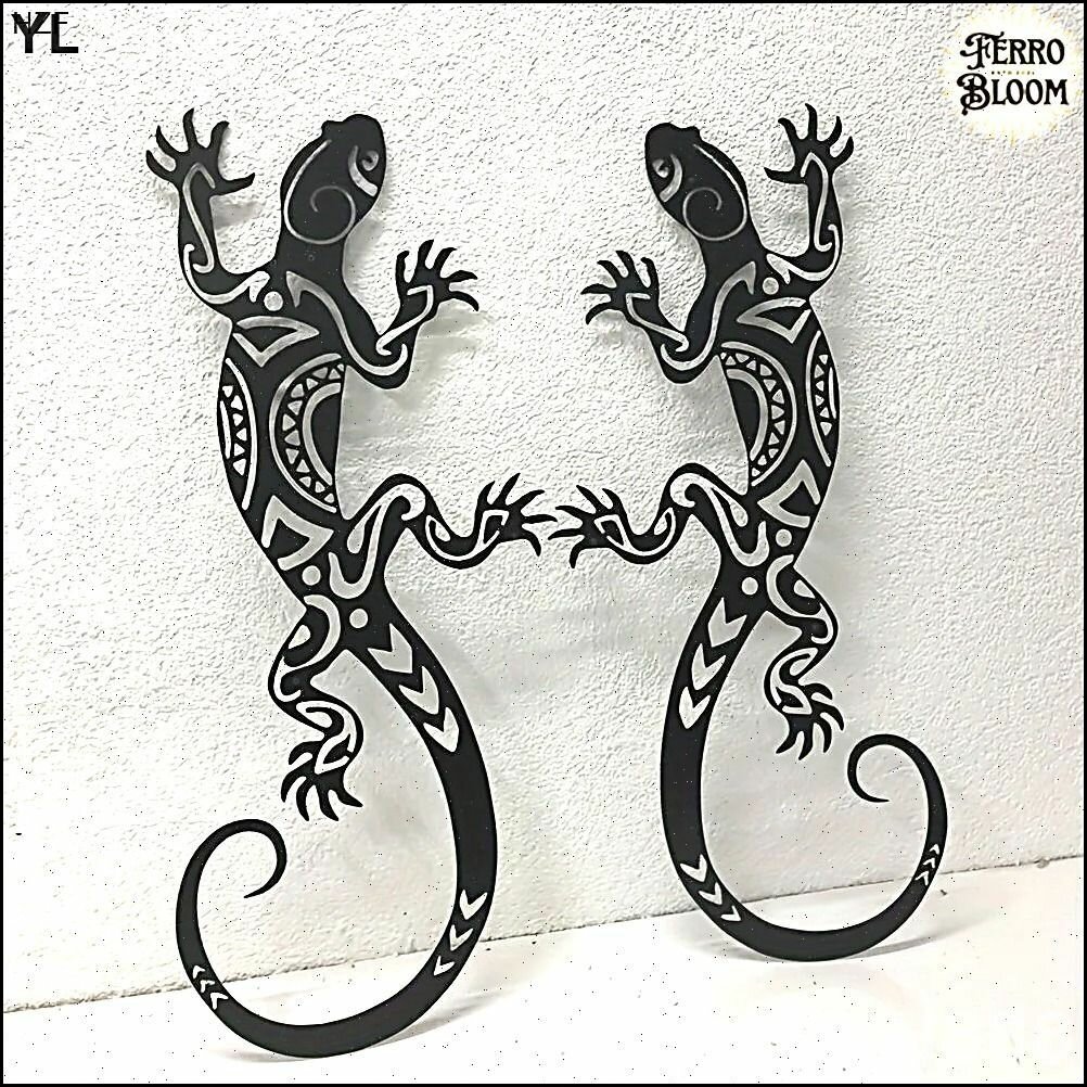Металлические ящерицы настенные, кованая ящерица для стен: пара скульптур для декора сада и стен в деревенском стиле