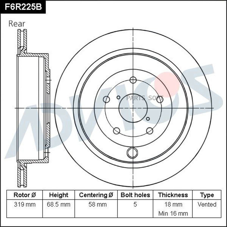 Диск тормозной зад. ADVICS от официального дистрибьютора, ADVICS, артикул F6R225B