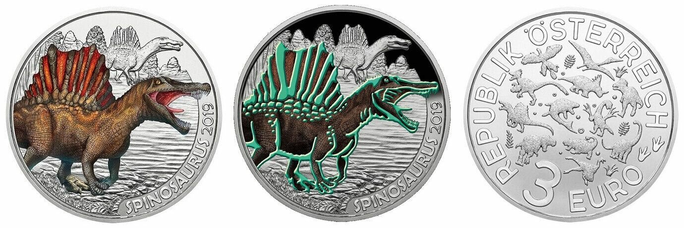 Австрия 3 евро, 2019 Спинозавр /Spinosaurus/