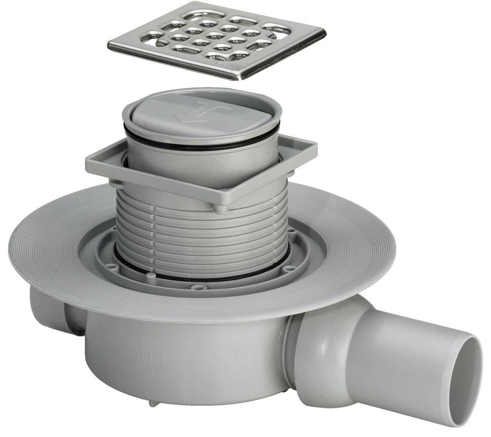 Душевой трап модель 4936.2 Viega Advantix 583217 100x100/50 мм, с решеткой, перфорированный, хром