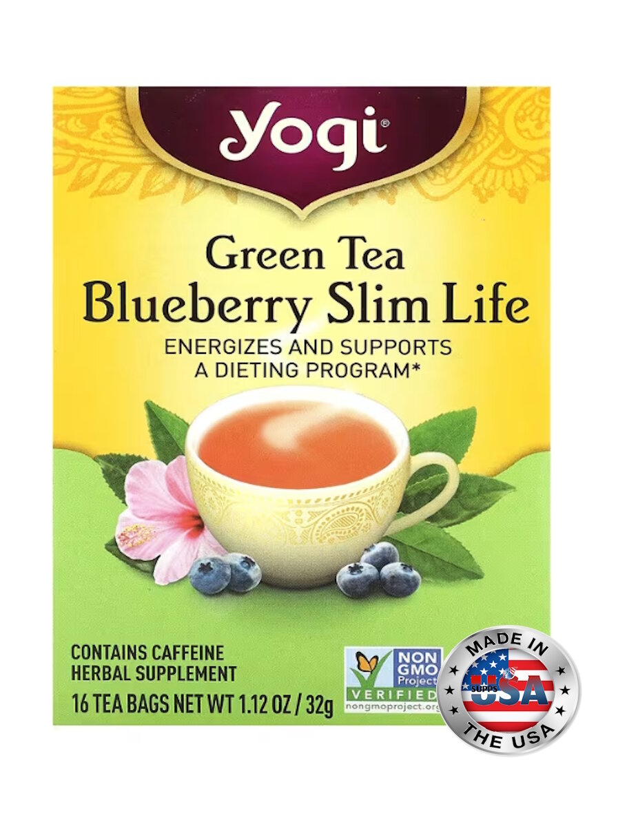Yogi Tea, Slim Life, зеленый чай с черникой, 16 чайных пакетиков, 32 г
