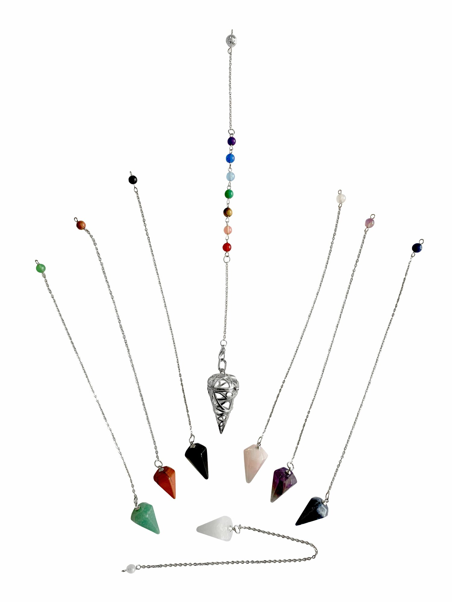 Кулон для биолокационного маятника серебряный цвет и 7 маятников биолокационных МБК-016