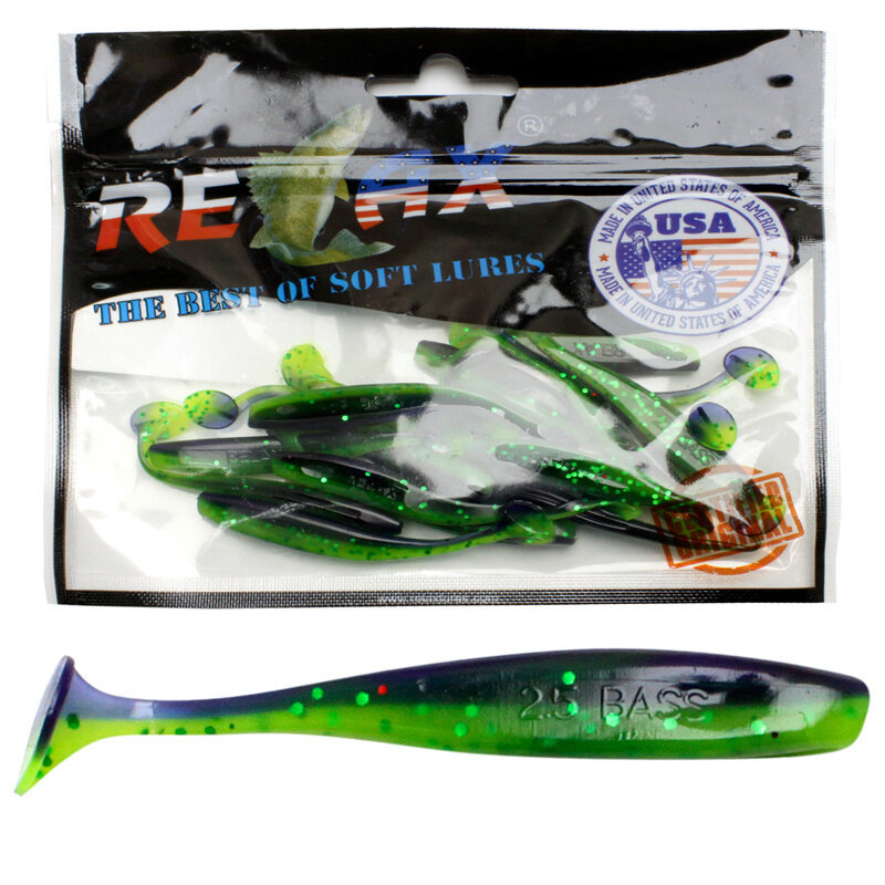Мягкая силиконовая приманка риппер RELAX BASS 2,5 6,2cm 2,1g цвет L113 (Grape, Chartreuse-green Glitter) 1 уп. по 15 шт.