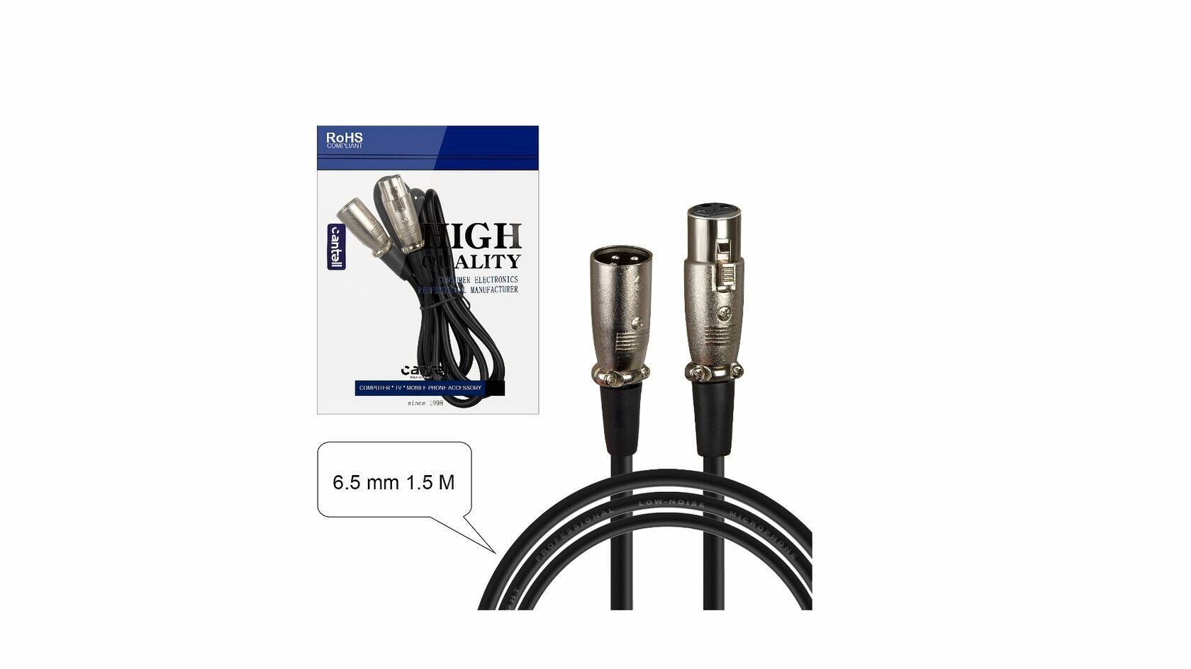 Кабель для микрофона инструментальный Cantell, XLR (M) to XLR (F), 1.5 метра, Черный