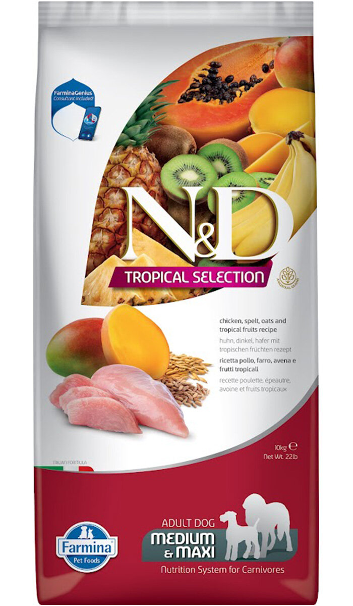 FARMINA DOG N&D TROPICAL ADULT MEDIUM&MAXI CHICKEN низко собаки сред и кр курица, спельта, ов, фрукт