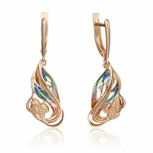Серьги, комбинированное золото, 585 проба, эмаль
