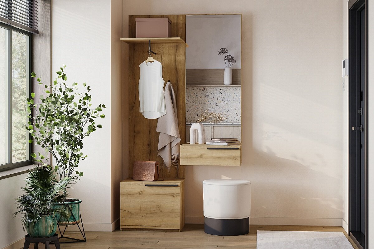 Прихожая МебельЛэнд24 Лорена Пакс - 1 Дуб Золотистый 110x40x220 дуб светлый с зеркалом