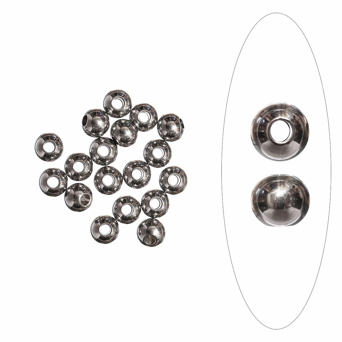 Бусина металлическая, 6х5мм (отверстие 2мм), гладкая, базовый материал - нержавеющая сталь, без покрытия, 10 шт.