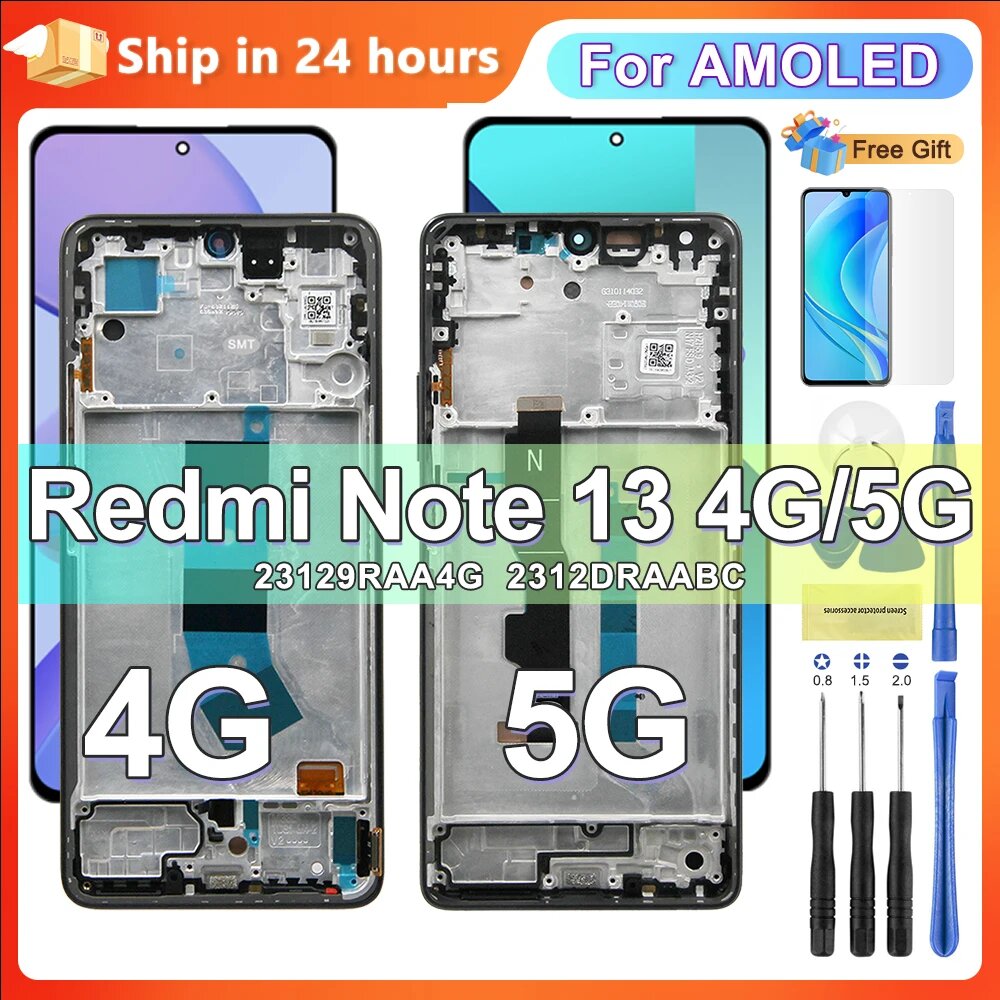 6,67 'для Xiaomi Redmi Note 13 4G/5G ЖК-дисплей с дигитайзером в сборе, замена для 5G TFT No Frame