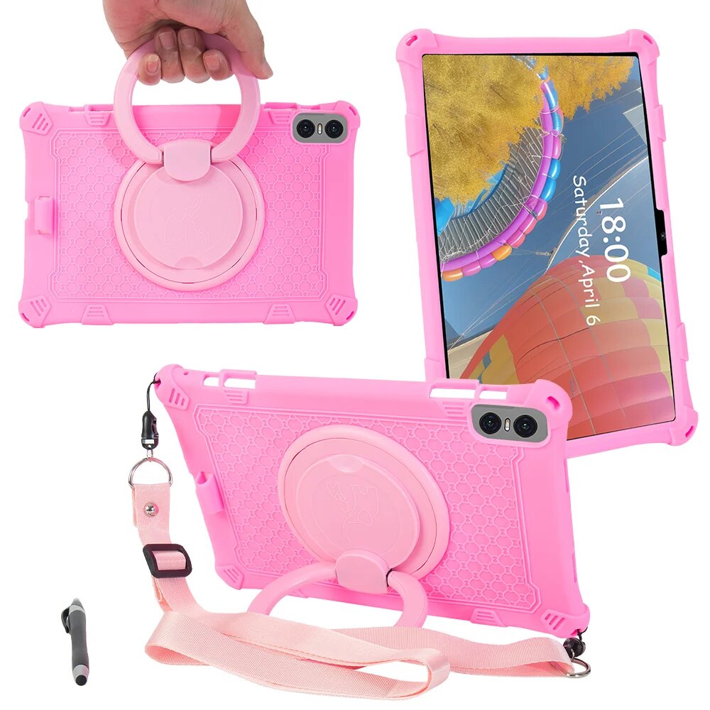Силиконовый чехол-книга для Teclast T60, T50 Pro, P50, M50 Pro Teclast P50 2024, Pink Strap-Pen